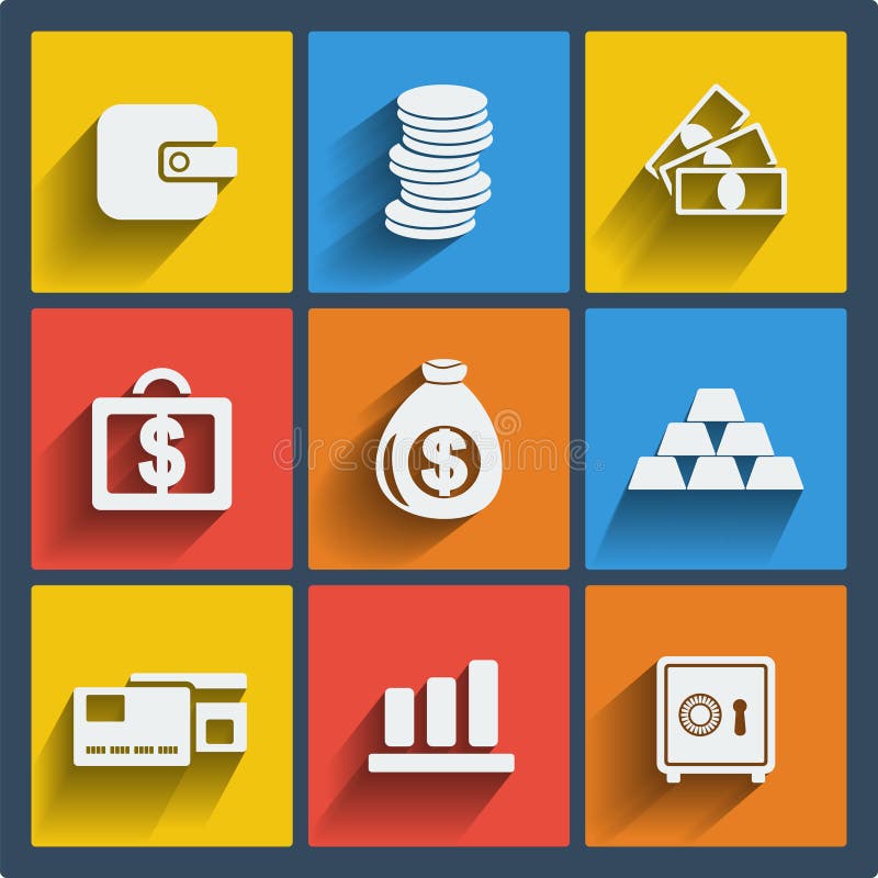 Money icon set stock vector. Illustration of coins, design - 49189472
