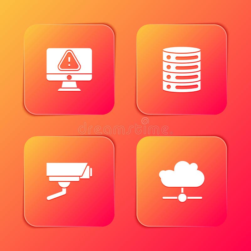 Set Monitor With Exclamation Mark Server Data Web Hosting Security Camera And Network Cloud