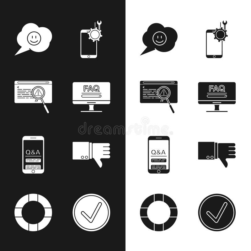 Set Monitor with FAQ Information, System Bug Concept, Speech Bubble ... Set Monitor with FAQ Information, System Bug Concept, Speech Bubble ...