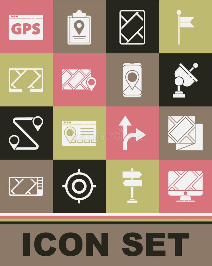 Set Monitor with Location Marker, Folded Map, Radar, Gps Device, City ... Set Monitor with Location Marker, Folded Map, Radar, Gps Device, City ...