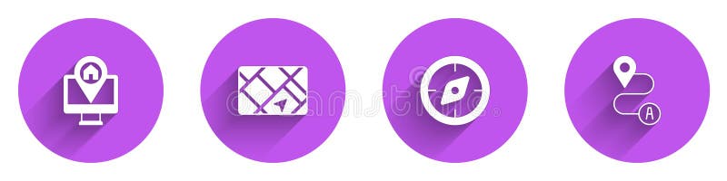 Set Monitor with Map Location, Gps Device, Compass and Route Icon with ...