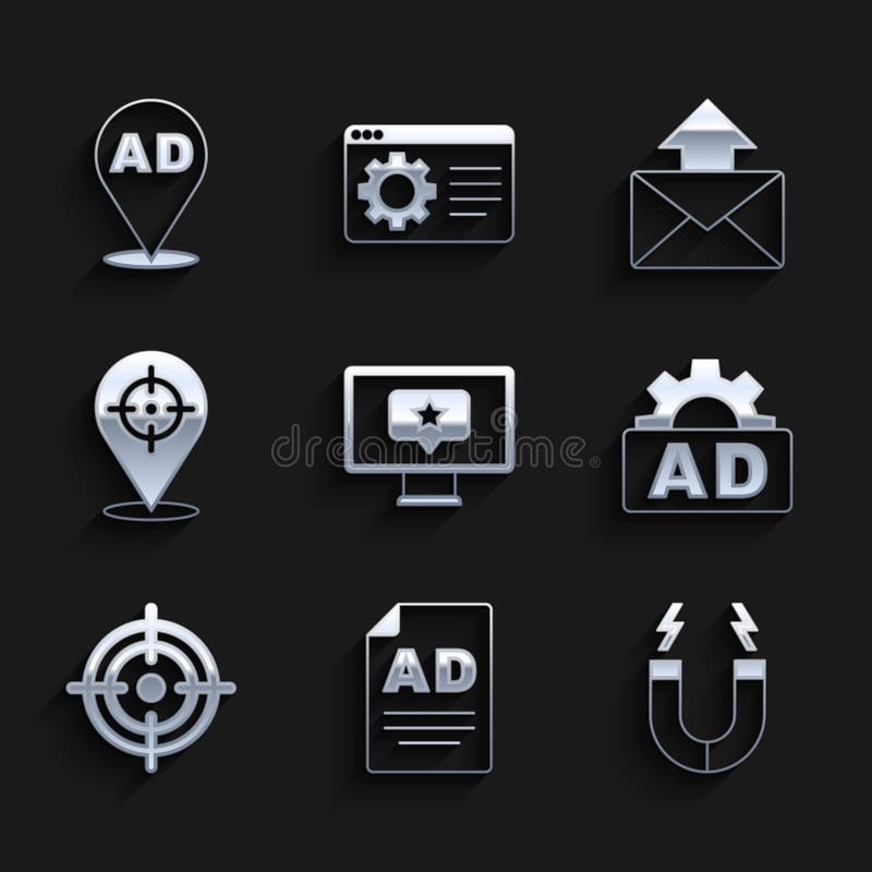 Set Monitor with Star, Advertising, Magnet, Target, Mail and E-mail and ...