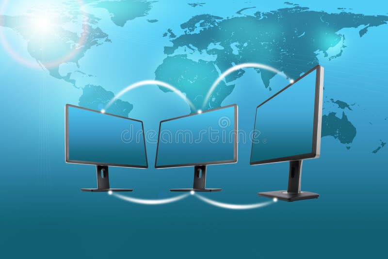 World Map Monitors Display Earth Map on Screens Stock Vector ...