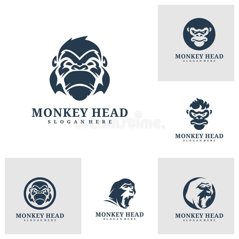 Set of Monkey Head Logo Design Vector. Angry Monkey Illustration Logo ...