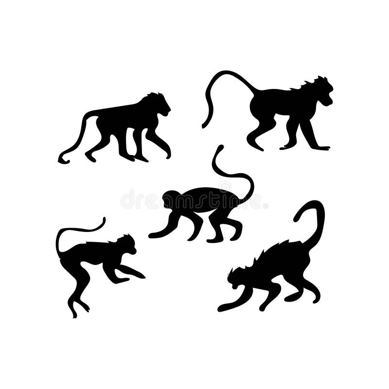 Set Monkey Silhouette Pose Vector Stock Vector - Illustration of ...