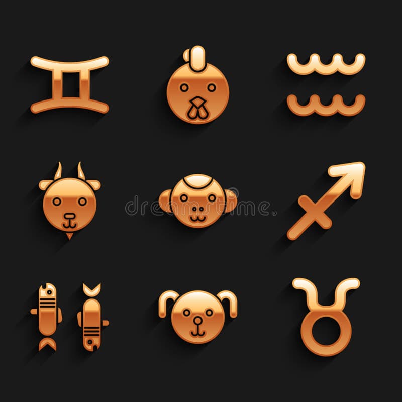 Set Monkey Zodiac, Dog, Taurus, Sagittarius, Pisces, Aries, Aquarius ...