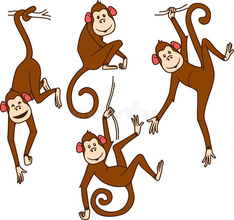 Set of Monkeys in Different Poses Stock Vector - Illustration of jungle ...