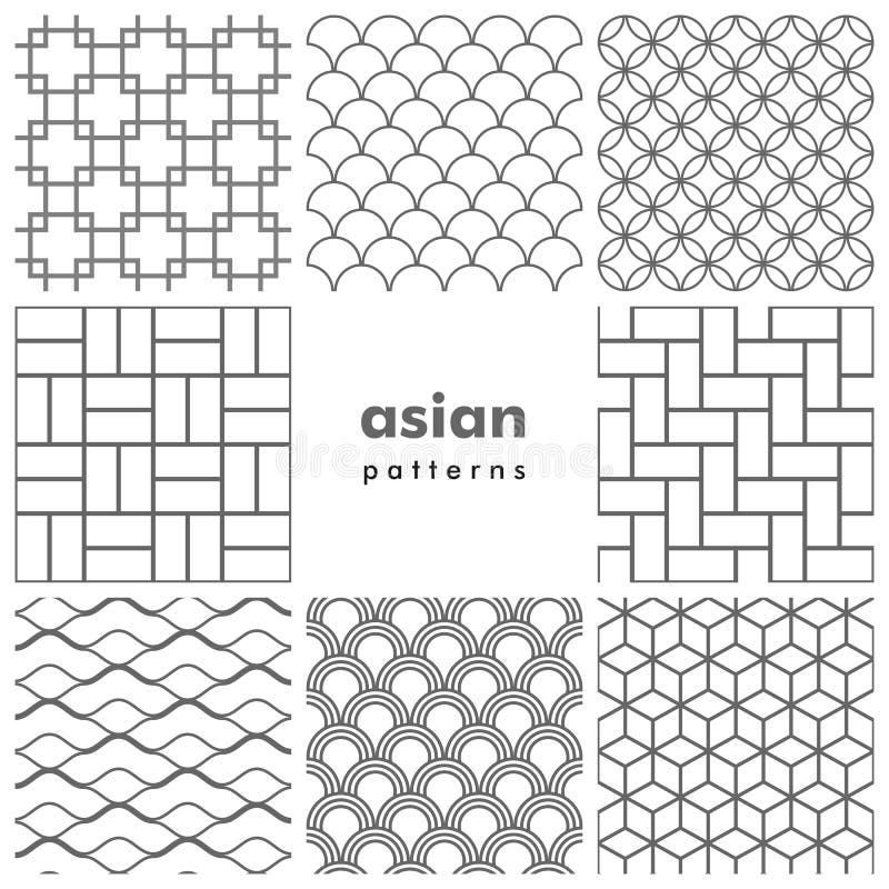 Set of Monochrome Asian Patterns Stock Vector - Illustration of ...