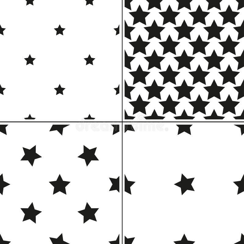 Set of 4 Monochrome Geometric Seamless Pattern with Stars Stock ...