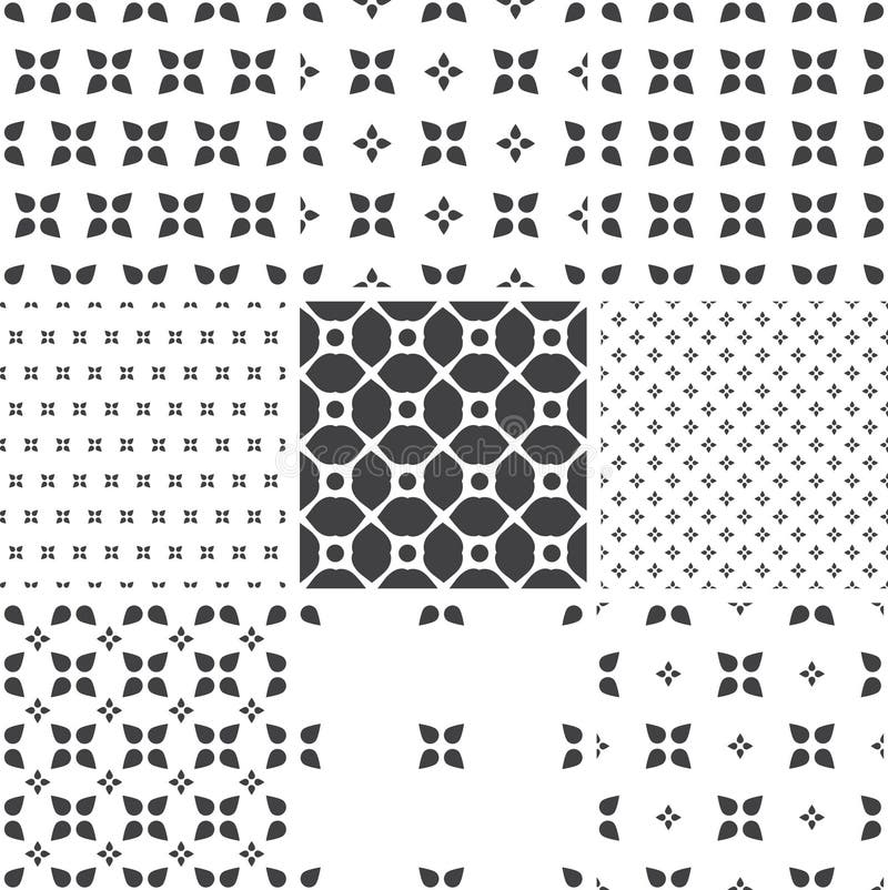 Set of Monochrome Geometric Seamless Universal Patterns, Tiling. Stock ...