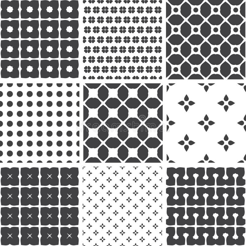 Set of Monochrome Geometric Seamless Universal Patterns, Tiling. Stock ...