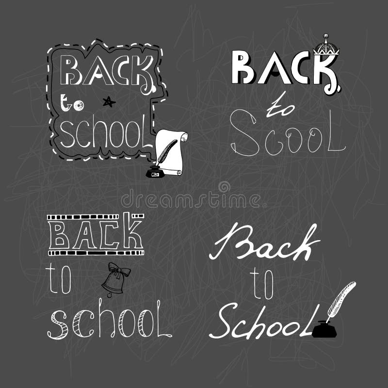 Set of 4 Monochrome Handwritten Inscription Back To School. Stock ...