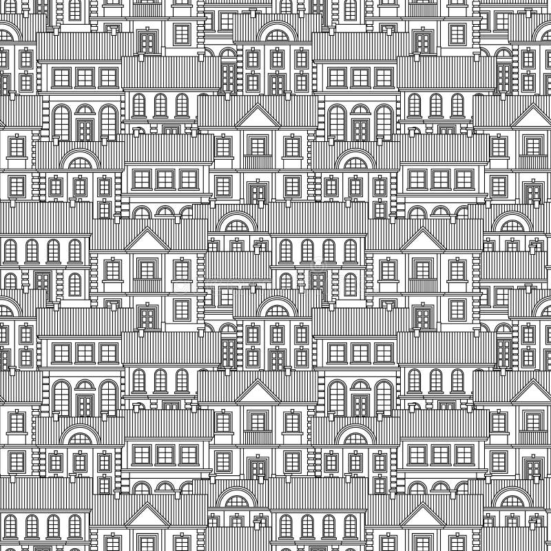 Set of Monochrome Houses. Flat Style Vector Seamless Pattern. Stock ...