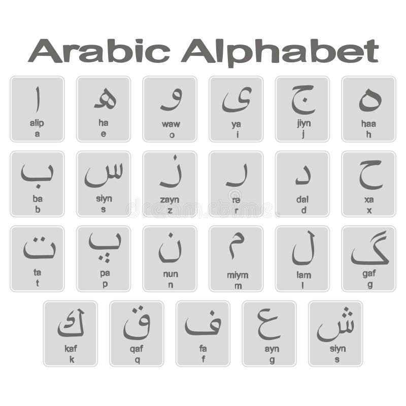 Set of Monochrome Icons with Arabic Alphabet Stock Vector ...