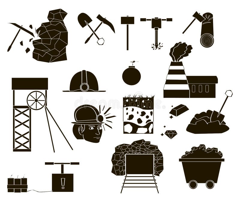 Icons Set Mining Coal Industry Stock Vector - Illustration of miner ...