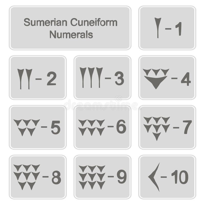 Set of Monochrome Icons with Sumerian Cuneiform Numerals Stock Vector ...
