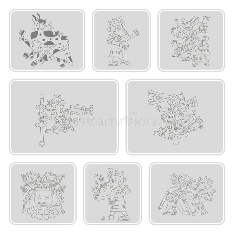 Set of Monochrome Icons with Symbols from Aztec Codices Stock Vector ...
