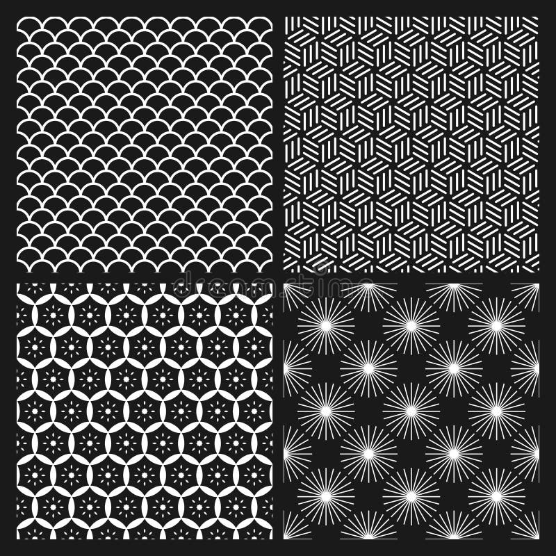 Set of Monochrome Seamless Patterns in Asian Style Stock Vector ...
