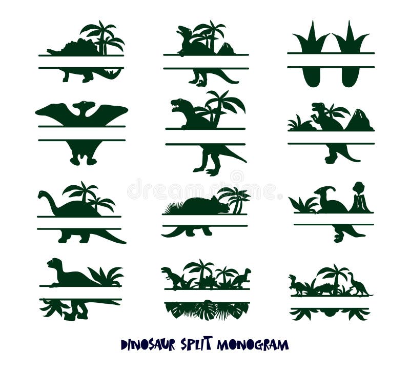 Set of Monogram Border Frames. Silhouette of Dinosaur with Place for ...