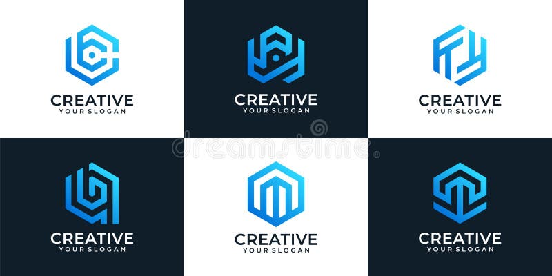 Set of Monogram Business Abstract Logo Vector Technology Stock Vector ...