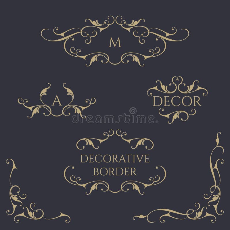 Set of Monogram Frames, Corners and Borders. Graphic Design Pages Stock ...