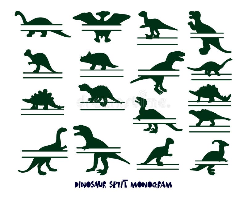 Set of Monogram Frames. Silhouette of Dinosaur with Place for Name of ...