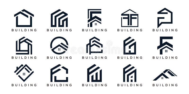Set of Monogram Initial Letter, Home Construction Architect Building ...