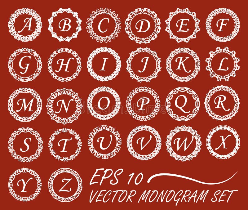 Set of Monogram in Vintage Mono-line Frames, Whole Alphabet of Letters ...