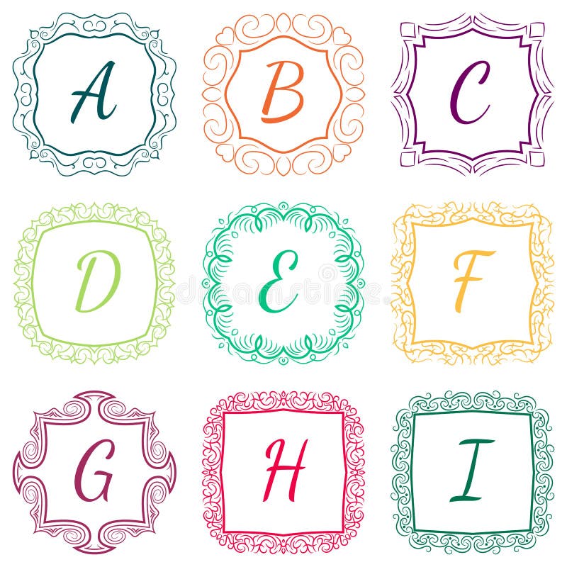 Set of Monograms Hand Drawn Style Colorful with Stock Vector ...