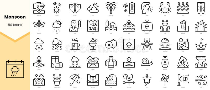Set of Monsoon Icons. Simple Line Art Style Icons Pack Stock Vector ...