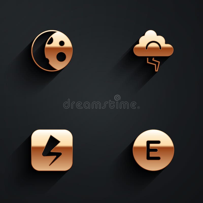 Set Moon Phases, Cloud and Lightning, Lightning Bolt and Compass West ...