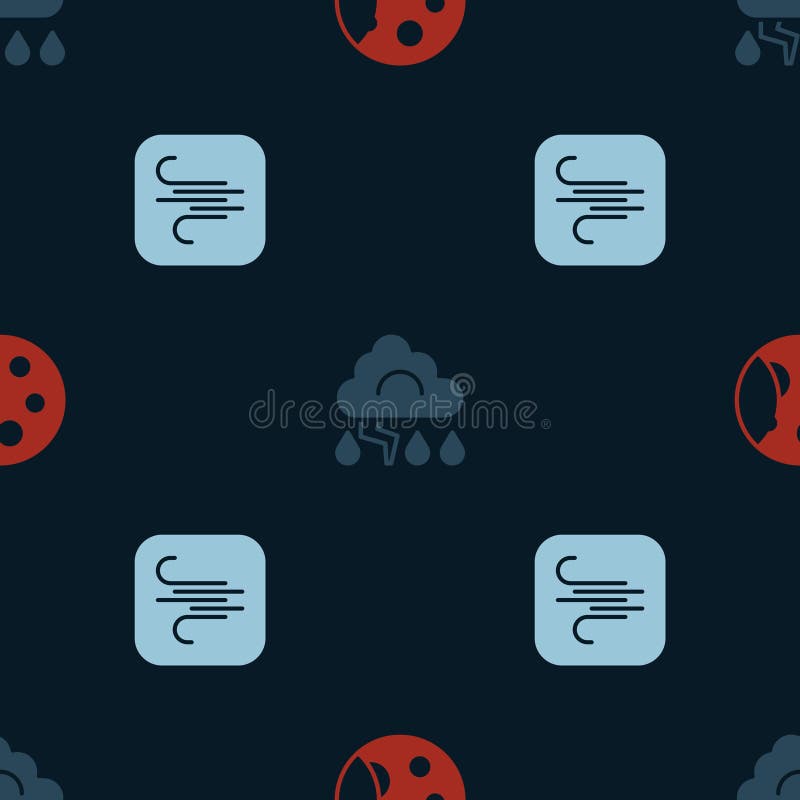 Set Moon Phases, Cloud and Lightning and Wind on Seamless Pattern ...