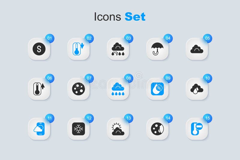 Set Moon Phases, Thermometer, Weather Forecast App, Cloud with Rain ...