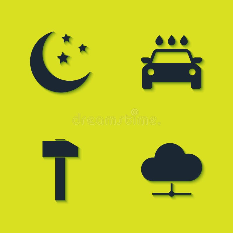 Set Moon and Stars, Network Cloud Connection, Hammer and Car Wash Icon ... Set Moon and Stars, Network Cloud Connection, Hammer and Car Wash Icon ...