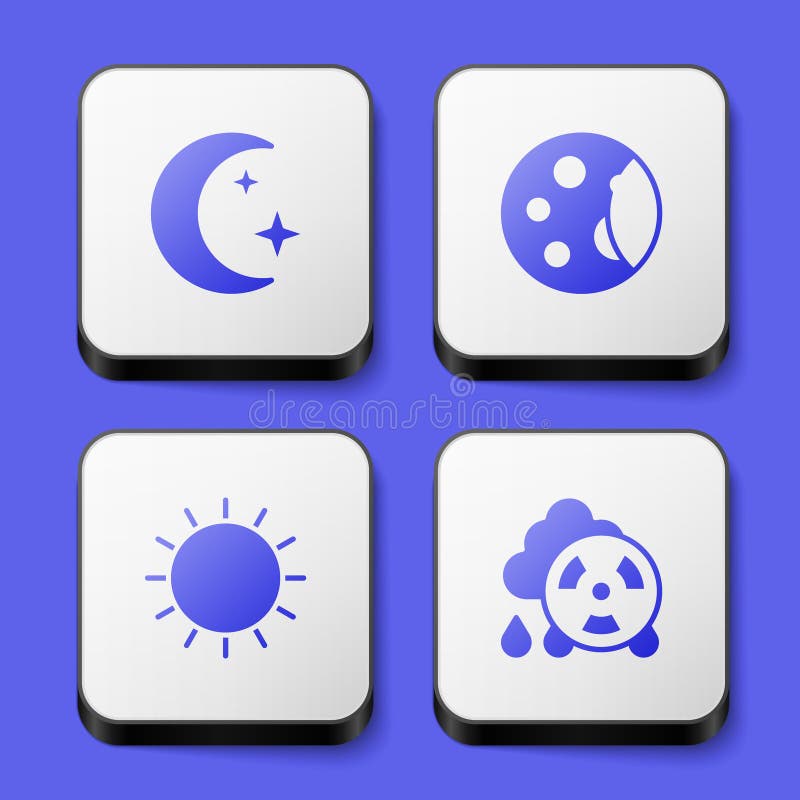 Set Moon and Stars, Phases, Sun and Acid Rain Radioactive Cloud Icon ...