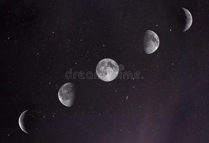 Set of Moons in Their Phases Stock Illustration - Illustration of third ...