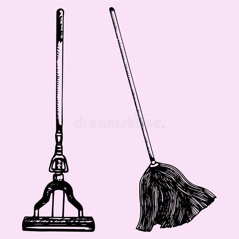 Set mop for cleaning stock vector. Illustration of freehand - 66166040