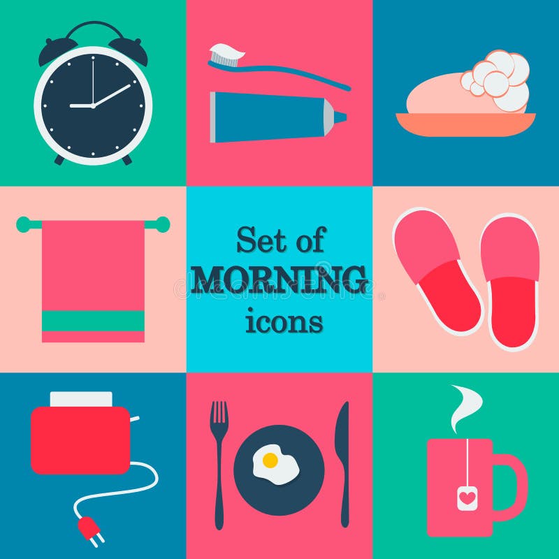 Set of Morning Icons.Flat Vector Design.Morning Routine. Stock Vector ...