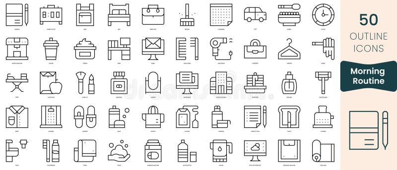 Set of Morning Routine Icons. Thin Linear Style Icons Pack Stock Vector ...