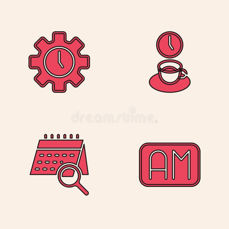 Set Morning Time, Time Management, Coffee and Calendar Search Icon ...