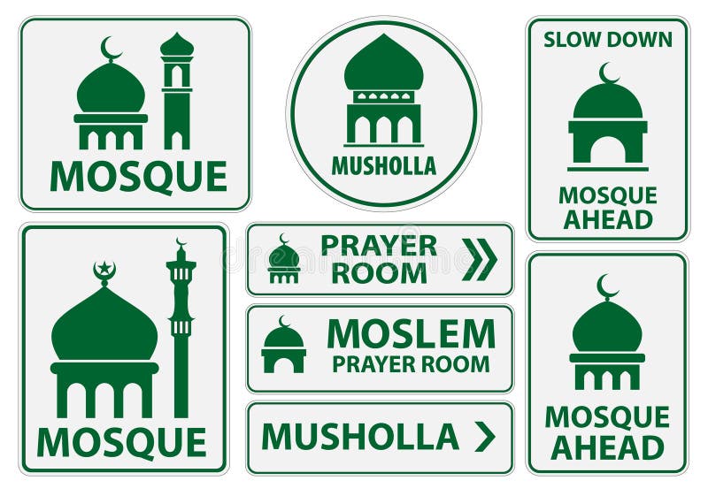 Set of Mosque Icon or Prayer Room Sign Isolated. Stock Illustration ...