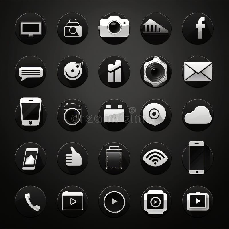 Set of 25 Most Popular Icons on the Web Black Stock Illustration ...
