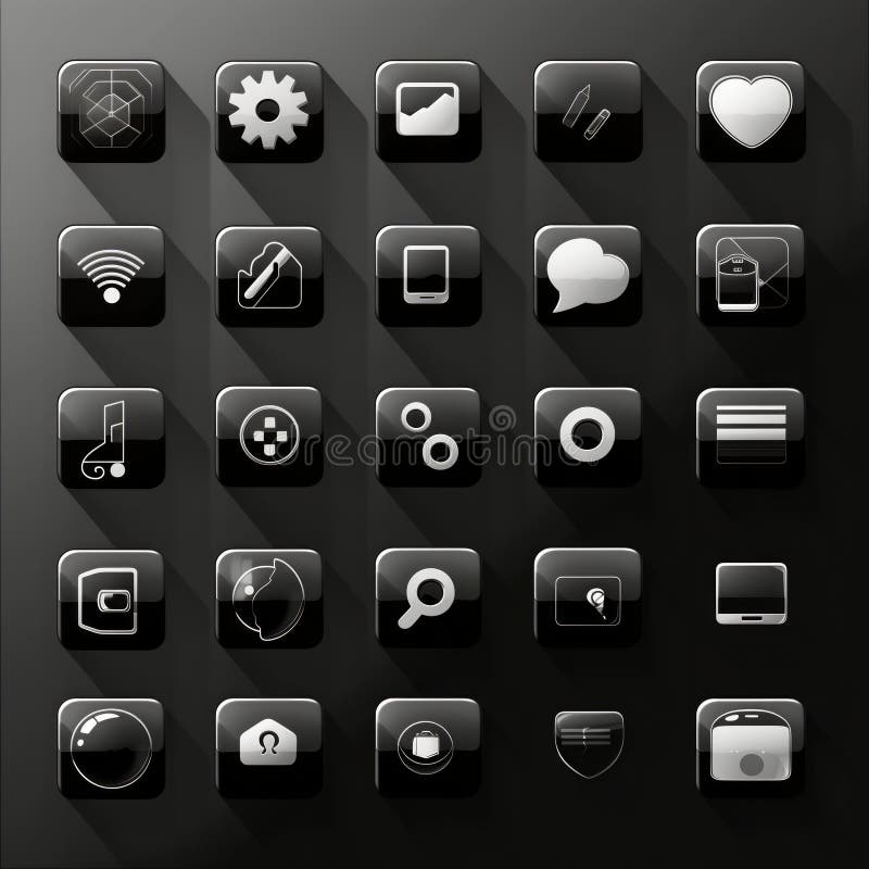 Set of 25 Most Popular Icons on the Web Black Stock Illustration ...