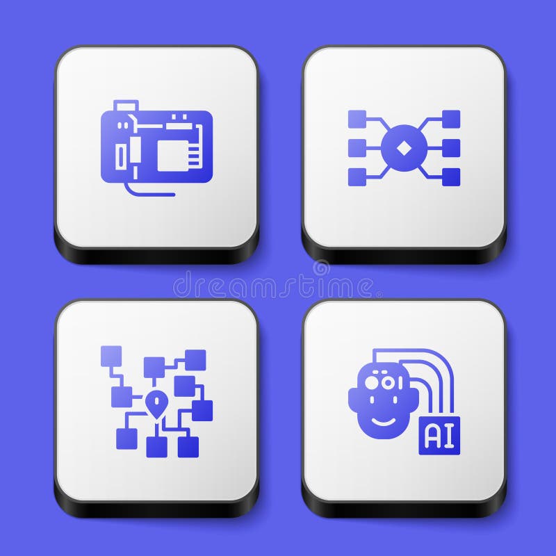 Set Motherboard, Neural Network, and Humanoid Robot Icon. White Square ... Set Motherboard, Neural Network, and Humanoid Robot Icon. White Square ...