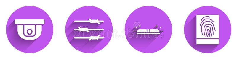 Set Motion Sensor, Barbed Wire, Flasher Siren and Fingerprint Icon with ... Set Motion Sensor, Barbed Wire, Flasher Siren and Fingerprint Icon with ...
