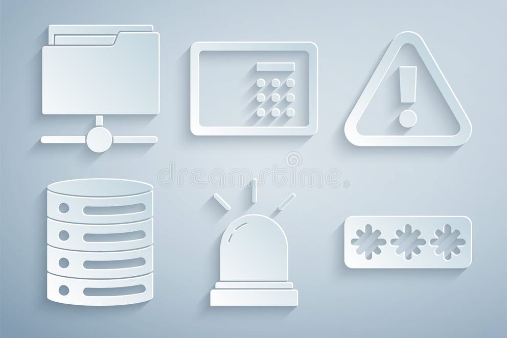 Set Motion Sensor, Exclamation Mark in Triangle, Server, Data, Web Hosting, Password Protection ...