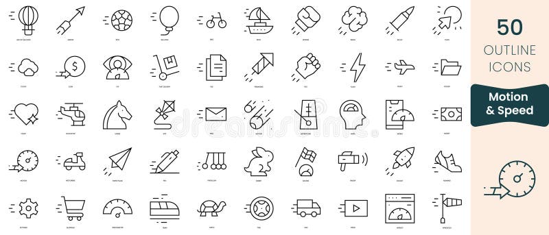 Set of Motion and Speed Icons. Thin Linear Style Icons Pack Stock ...