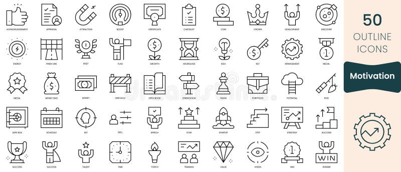 Set of Motivation Icons. Thin Linear Style Icons Pack Stock Vector ...