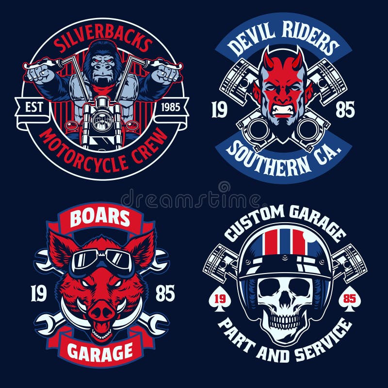 Set Motorcycle Club Badge Collection Stock Vector - Illustration of ...