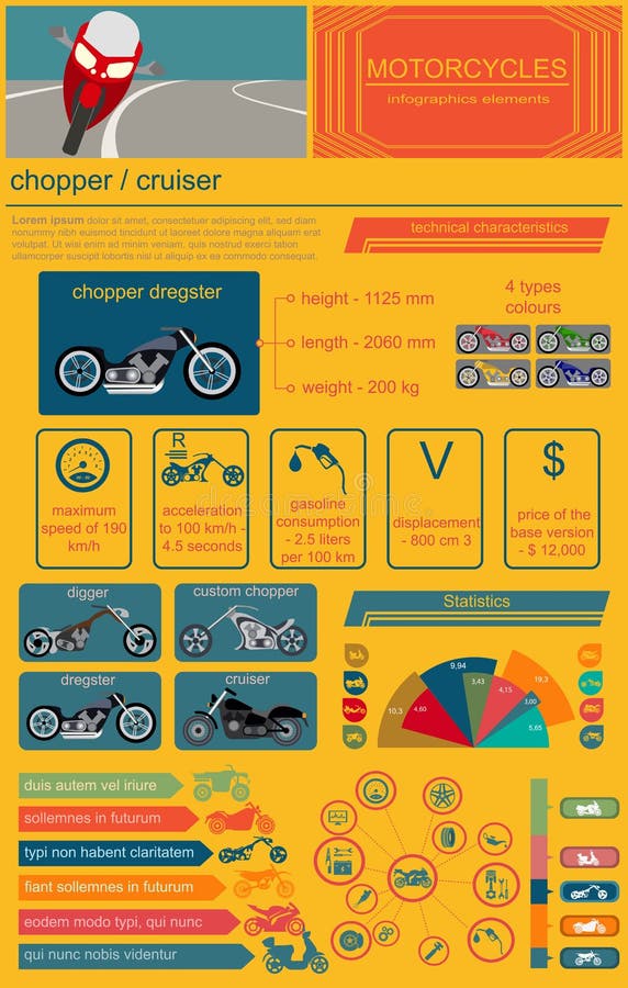 Set of Motorcycles Elements, Transportation Infographics Stock Vector ...
